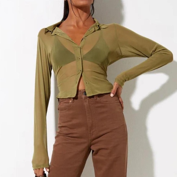 Motel Rocks | Tops | Motel Rocks Mesh Top In Olive Green | Poshmark